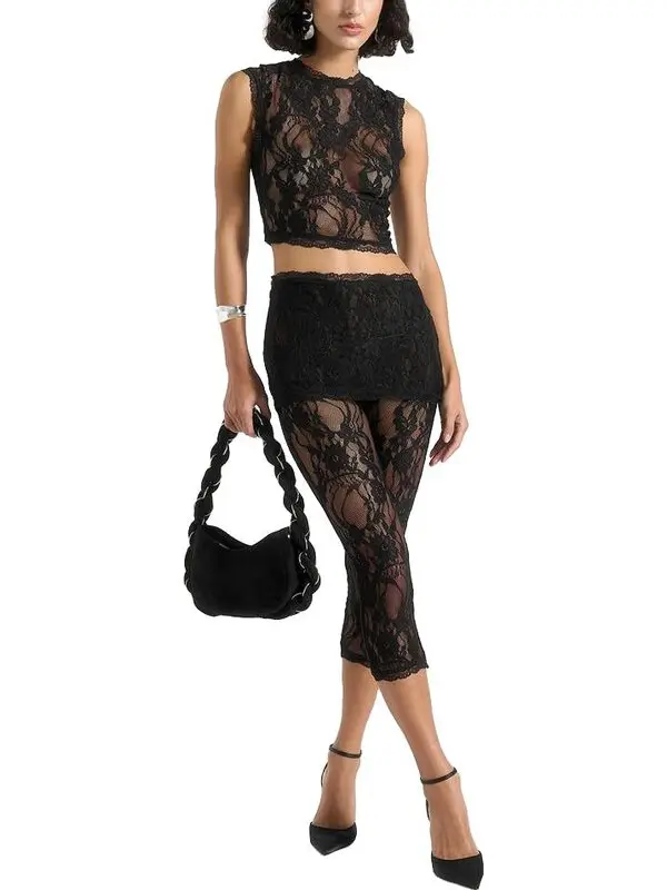 Manière De Voir Aimee Lace Asymmetric Capri Leggings - Black