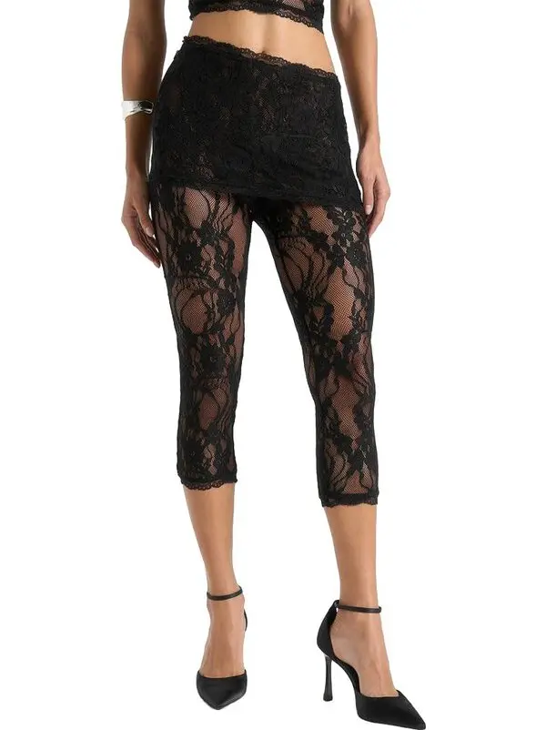 Manière De Voir Aimee Lace Asymmetric Capri Leggings - Black