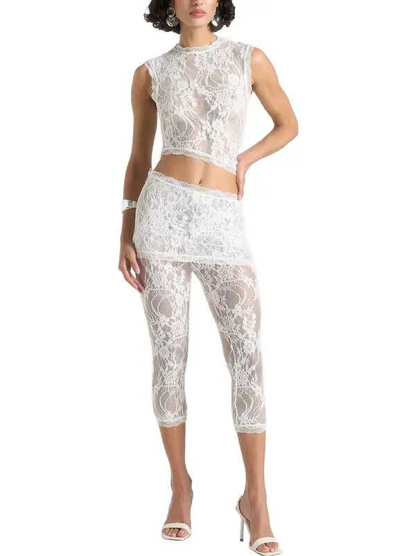 Manière De Voir Aimee Lace Asymmetric Capri Leggings - White