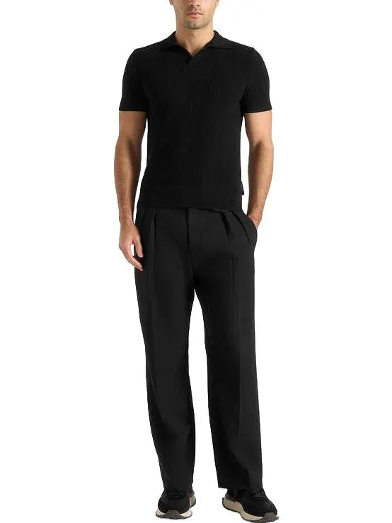 Manière De Voir Rowen Textured Knit Revere Polo Shirt - Black