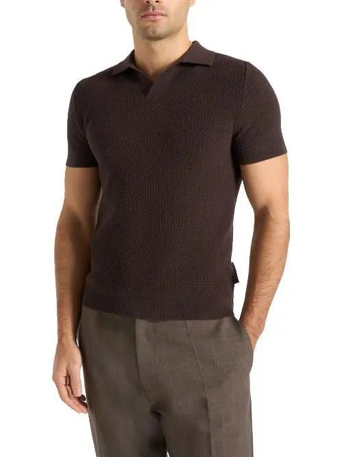 Manière De Voir Rowen Textured Knit Revere Polo Shirt - Brown