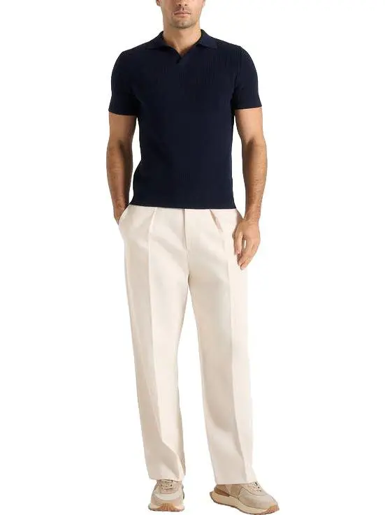 Manière De Voir Rowen Textured Knit Revere Polo Shirt - Navy