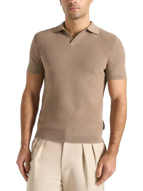 Manière De Voir Rowen Textured Knit Revere Polo Shirt - Taupe
