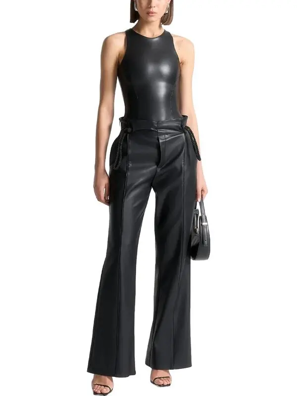 Manière De Voir Ternelle Vegan Leather Racer Neck Bodysuit - Black