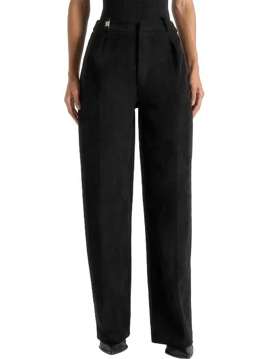 Manière De Voir Solene Suede Wide Leg Pleated Trousers - Black
