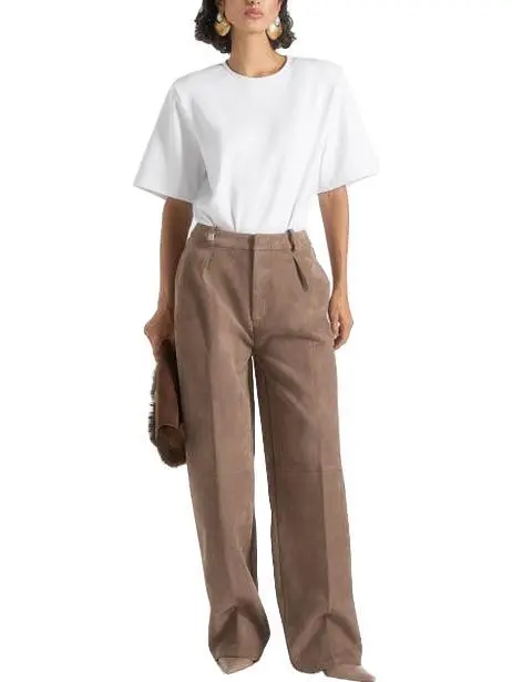 Manière De Voir Solene Suede Wide Leg Pleated Trousers - Taupe