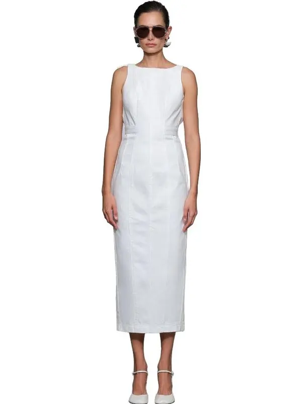 ET OCHS Farley Denim Midi Dress - White