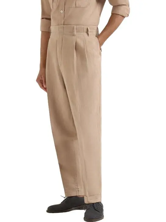 Brunello Cucinelli Cotton And Linen Trousers - Tobacco