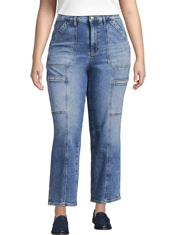 LANDS' END Denim High Rise Utility Cargo Ankle Jeans - Beau Blue