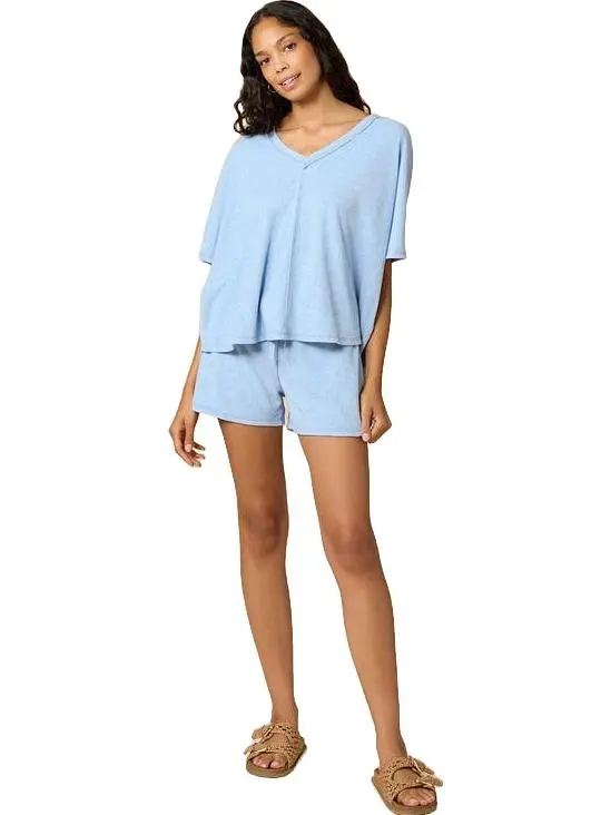SOFTIES Terry Relaxed V-neck With Short Set - Heather Sky Blue