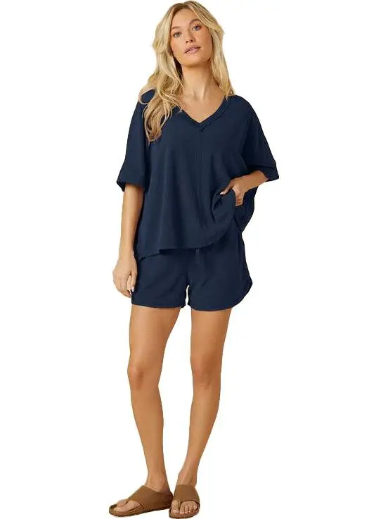 SOFTIES Terry Relaxed V-neck With Short Set - Midnight
