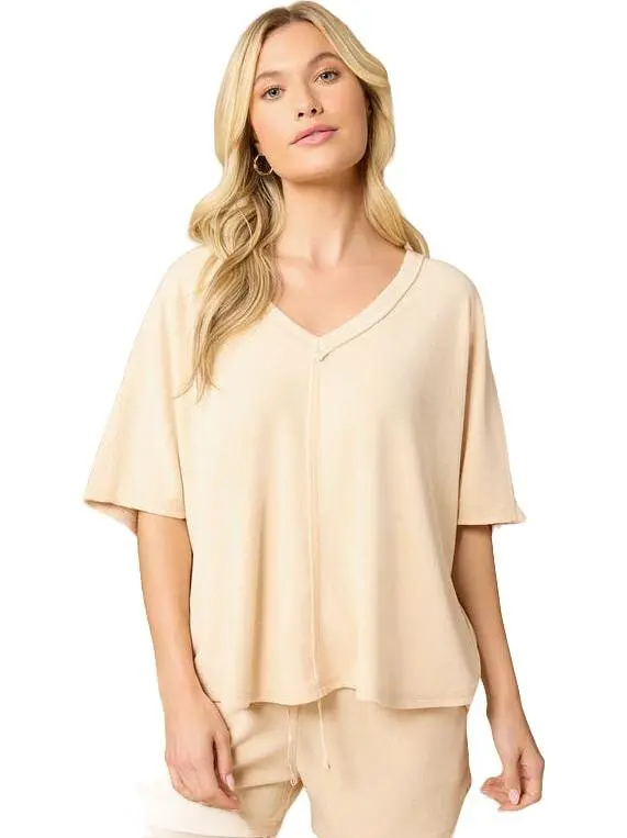 SOFTIES Terry Relaxed V-neck With Short Set - Warm Sand