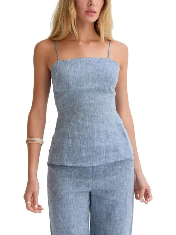 CRESCENT Sleeveless Linen Top - Blue