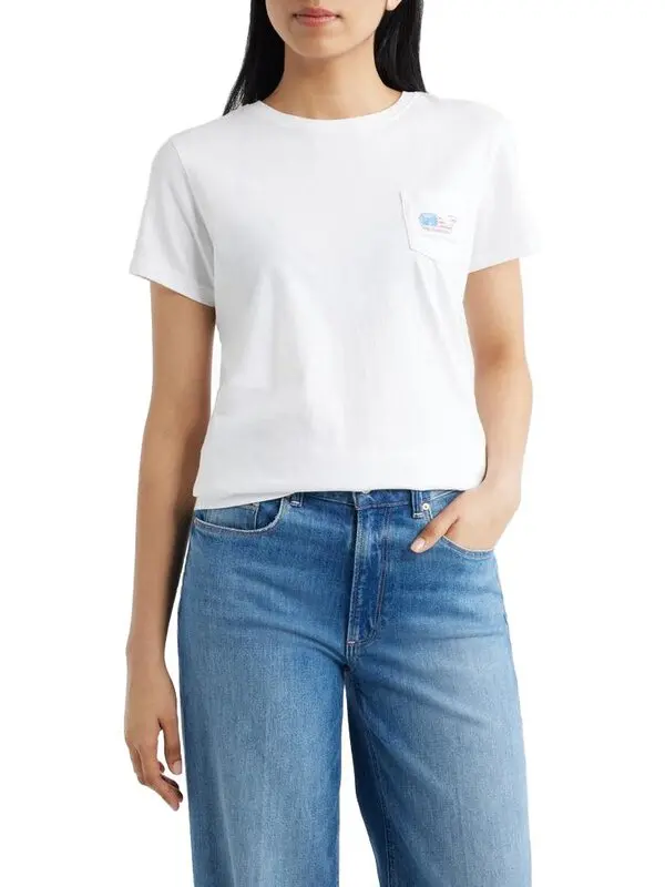 Vineyard Vines Flag Whale Graphic Pocket T-shirt - White Cap