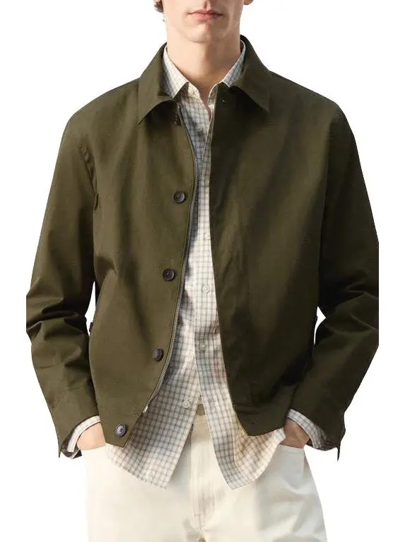 Mango Water Repellent Cotton Twill Jacket - Olive Green