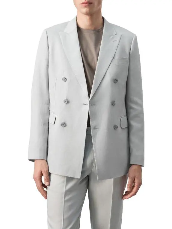 Mango Amalfi Linen Slim Fit Double Breast Blazer - Grey