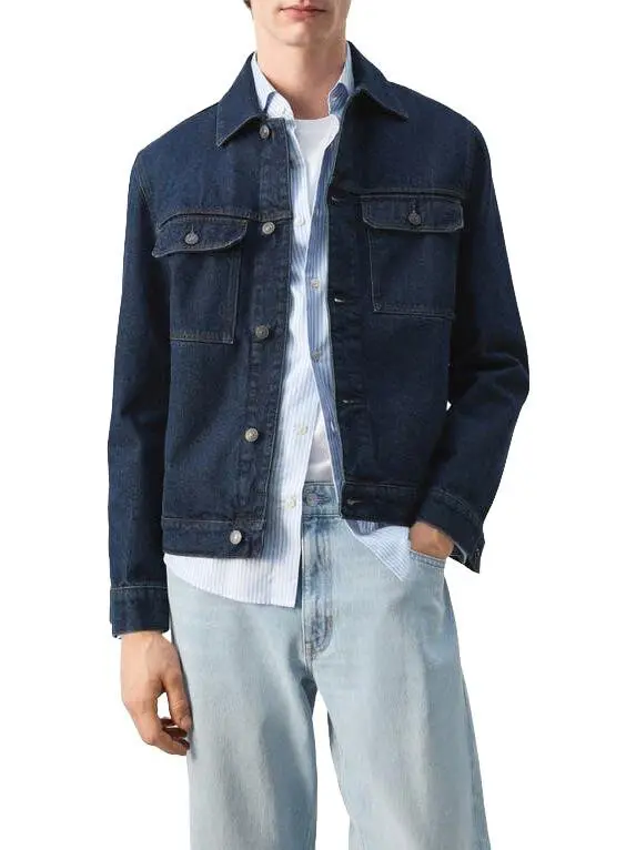 Mango Cotton Denim Trucker Jacket - Open Blue
