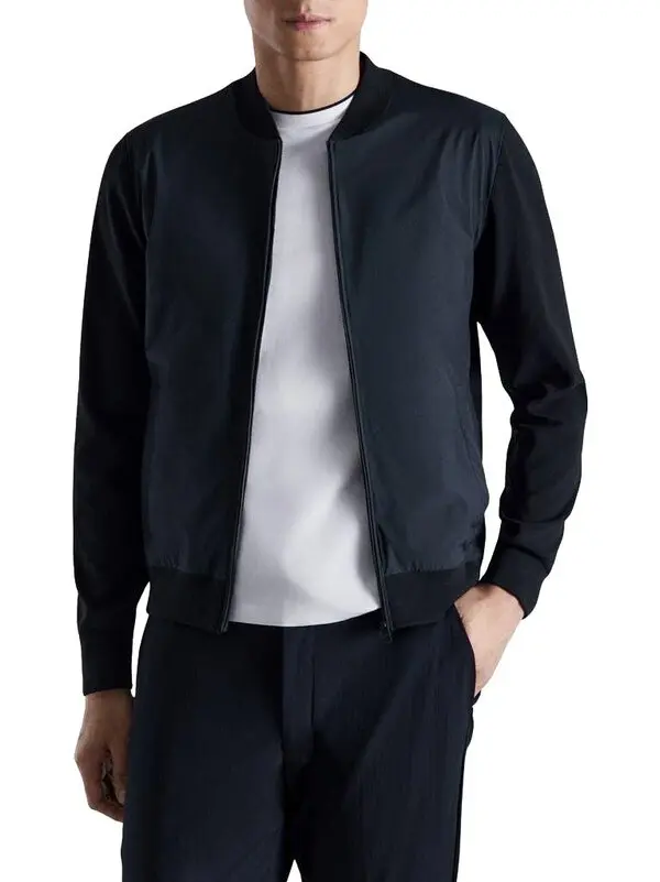 Mango Rib Trim Bomber Jacket - Navy