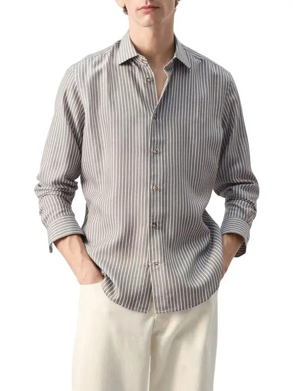 Mango Stripe Button-up Shirt - Khaki Grey