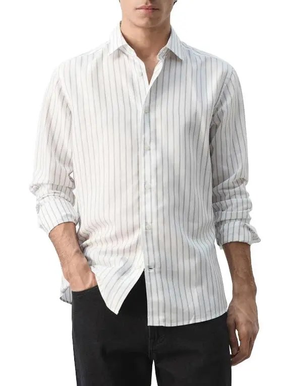 Mango Stripe Button-up Shirt - Off White