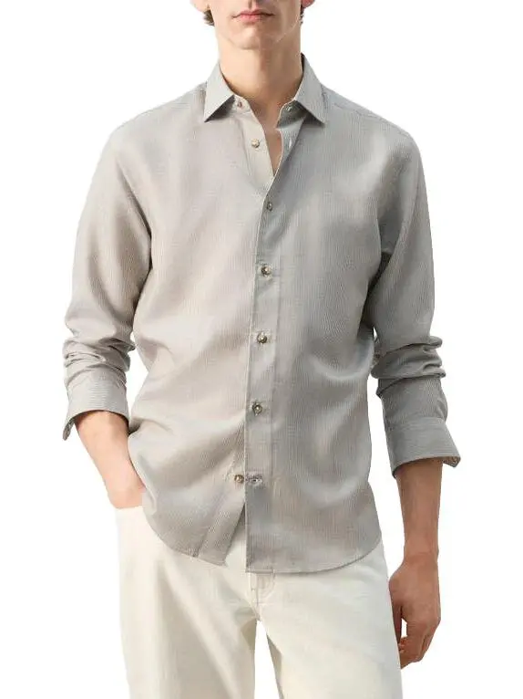 Mango Stripe Button-up Shirt - Olive Green