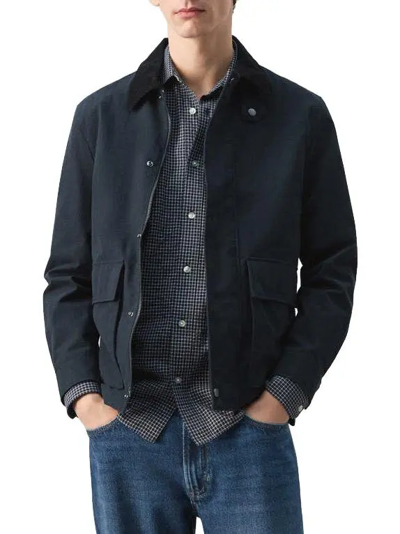 Mango Contrast Collar Water Repellent Jacket - Navy