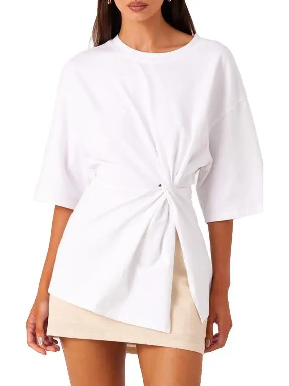 SNDYS Zaira Twisted Side Knot Stretch Cotton T-shirt - White