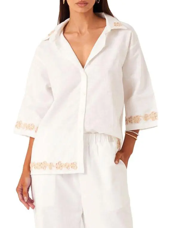 SNDYS Ines 2.0 Embroidered Trim Button-up Shirt - White