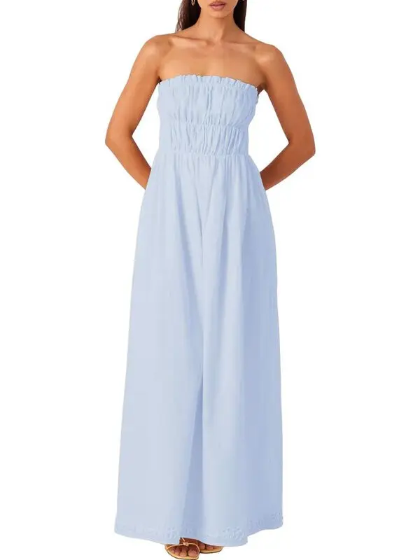 SNDYS Ines Strapless Linen & Cotton Maxi Dress - Blue
