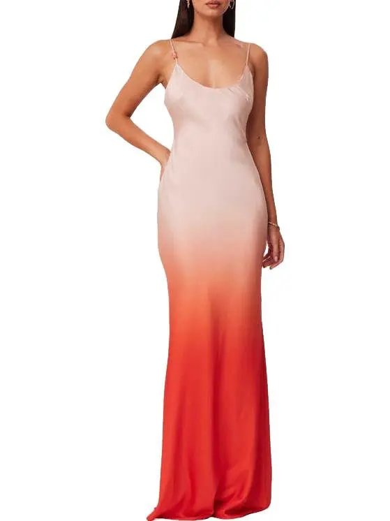 SNDYS Amaya Ombré Satin Slipdress - Peach Ombre