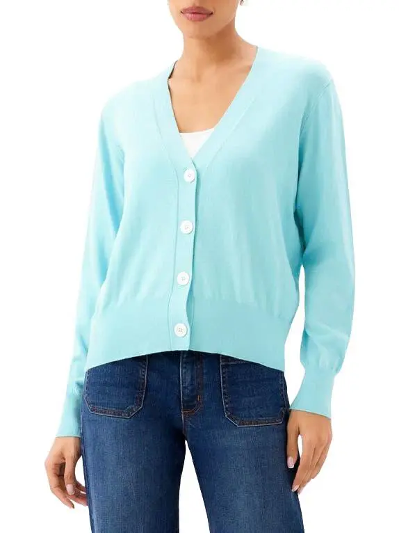 Karen Kane V-neck Button-front Cardigan - Aqua