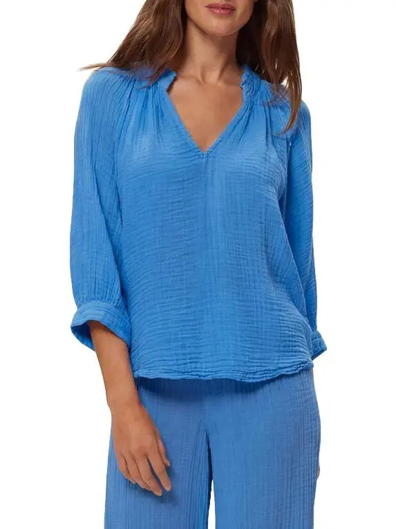 Michael Stars Kali Ruffle Neck Top - Blue Ribbon