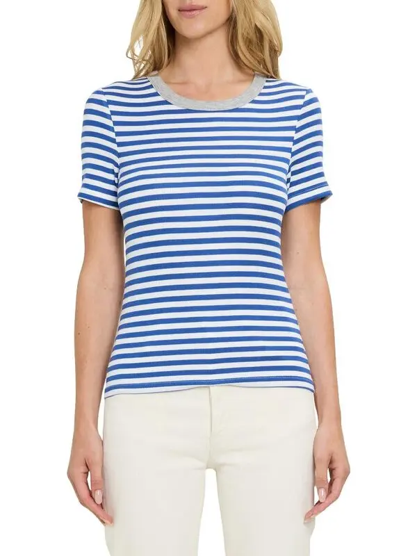 Michael Stars Jenny Stripe Ringer T-shirt - Blue Ribbon/white/hag