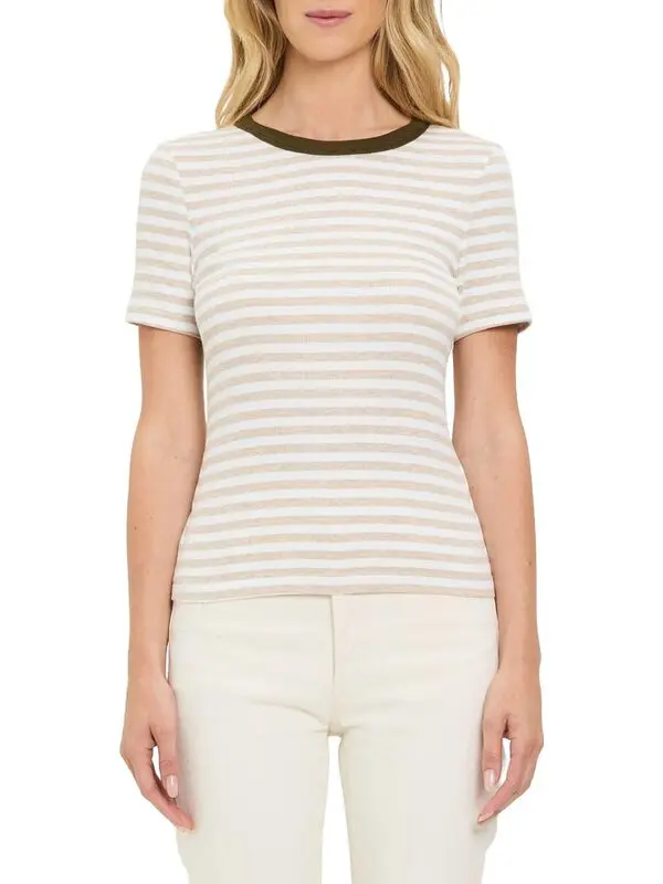 Michael Stars Jenny Stripe Ringer T-shirt - Oatmeal/white/caper