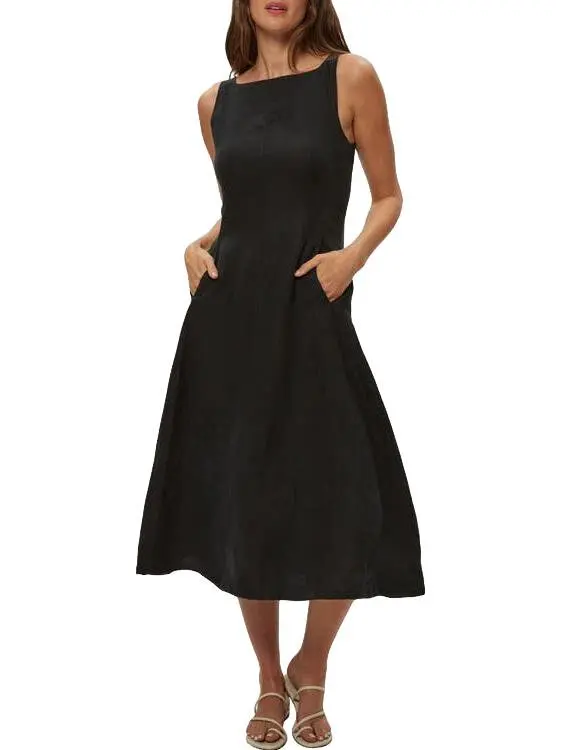 Michael Stars Palmira Fit & Flare Linen Blend Midi Dress - Black