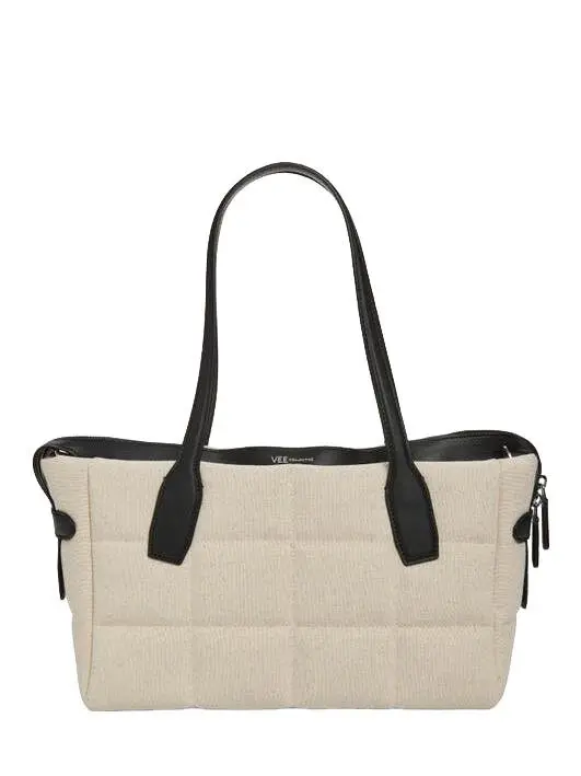 VEECOLLECTIVE Small Tela Quilted Tote - Natural Canvas/black