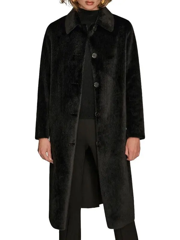 Donna Karan New York Longline Faux Fur Coat - Black