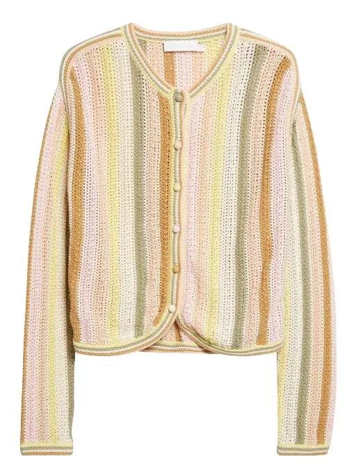 Zimmermann Indra Stripe Cotton Open Stitch Cardigan - Yellow Multi