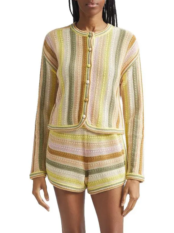 Zimmermann Indra Stripe Cotton Open Stitch Cardigan - Yellow Multi