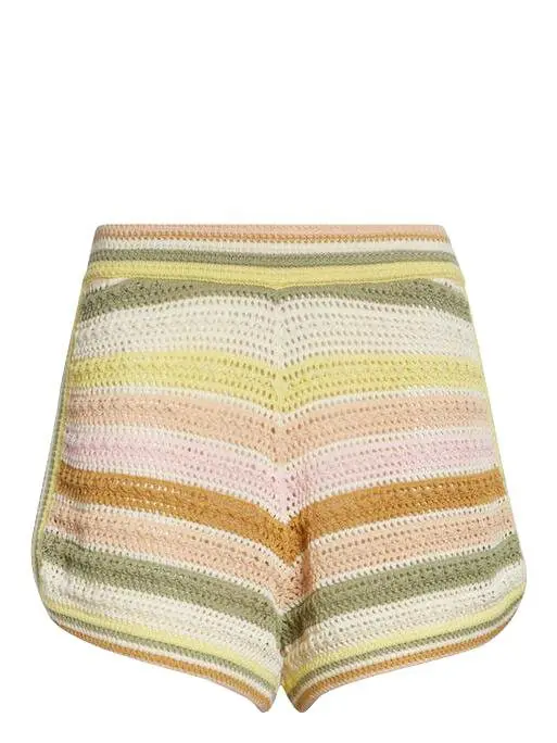 Zimmermann Indra Stripe Cotton Open Stitch Shorts - Yellow Multi