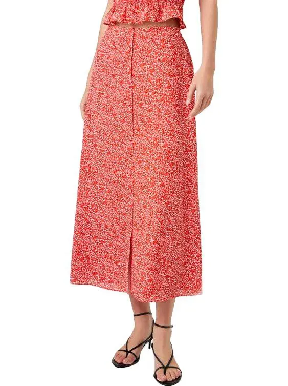 French Connection Agnes Ditsy Floral Crepe Midi Skirt - Candied Apple