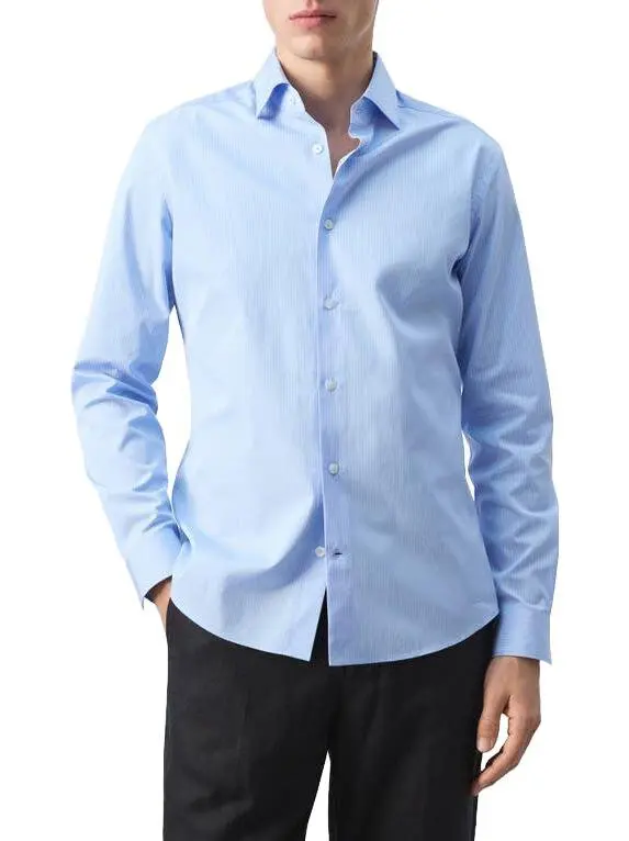 Mango Slim Fit Stripe Cotton Button-up Shirt - Sky Blue
