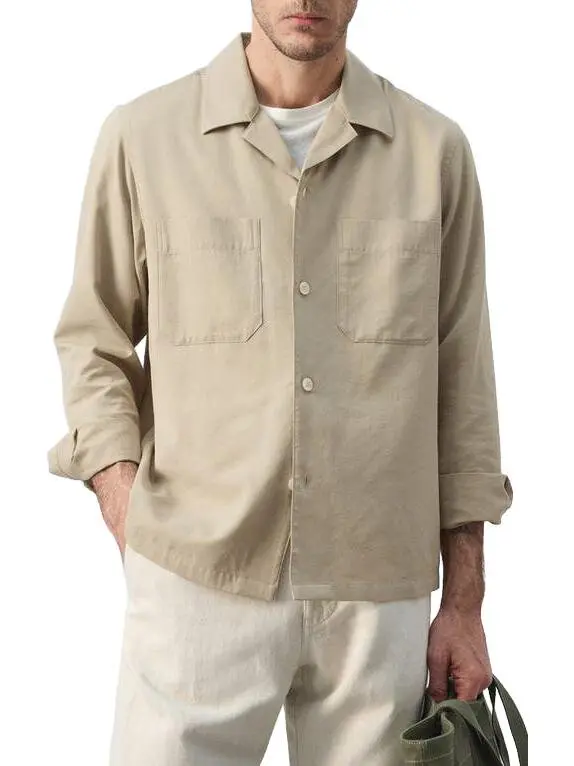 Mango Long Sleeve Cotton Blend Button-up Shirt - Beige