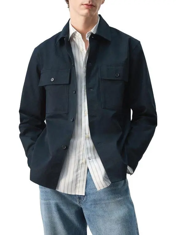 Mango Cotton Overshirt - Dark Navy