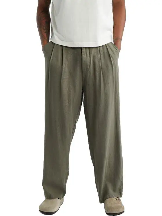 Obey Foster Pleated Linen Blend Pants - Smokey Olive