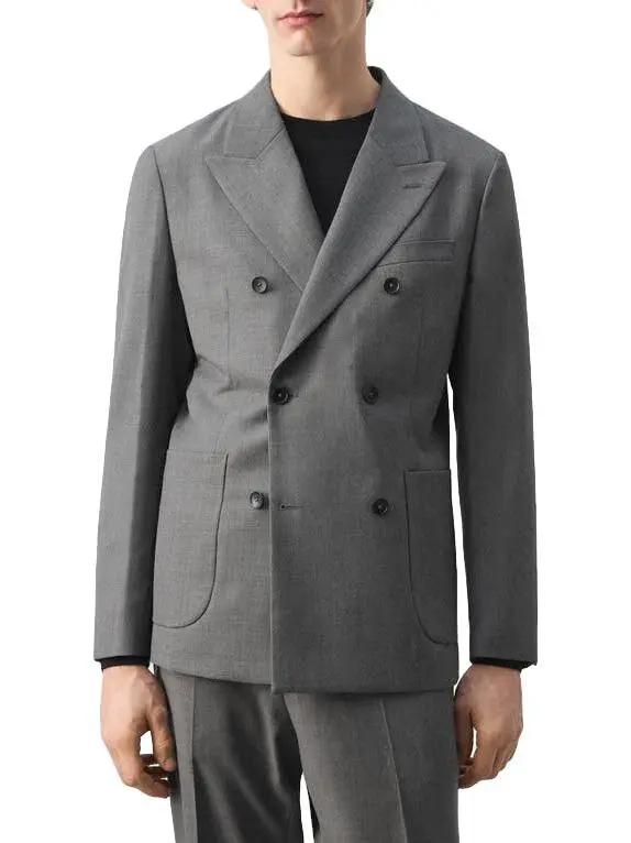 Mango Ricardo Regular Fit Double Breasted Jacket - Grey