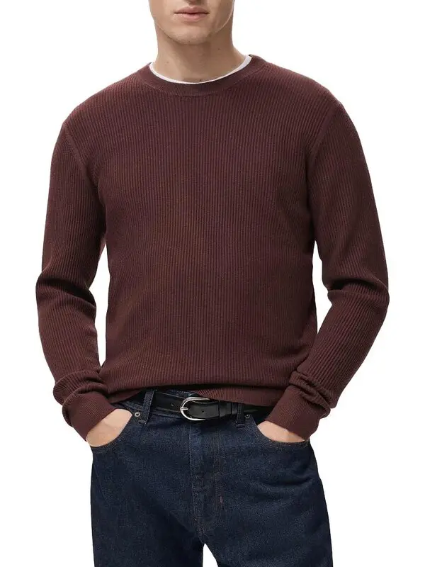 Mango Fine Rib Cotton-blend Sweater - Burgundy