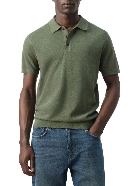 Mango Fine Knit Polo - Forest Green