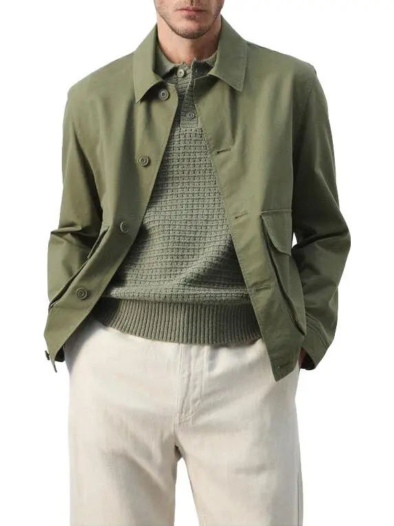 Mango Cotton Blend Jacket - Khaki Green