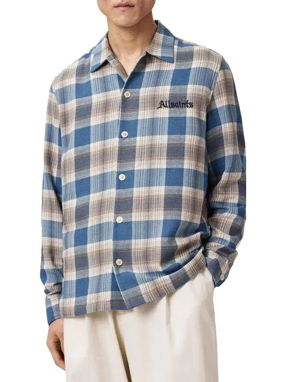 ALLSAINTS Alta Plaid Cotton Flannel Button-up Shirt - Blue
